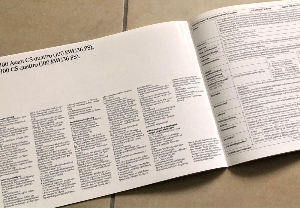 PROSPEKT AUDI QUATTRO - PROGRAMM – deutsch – 1987 (Gebraucht) in ...