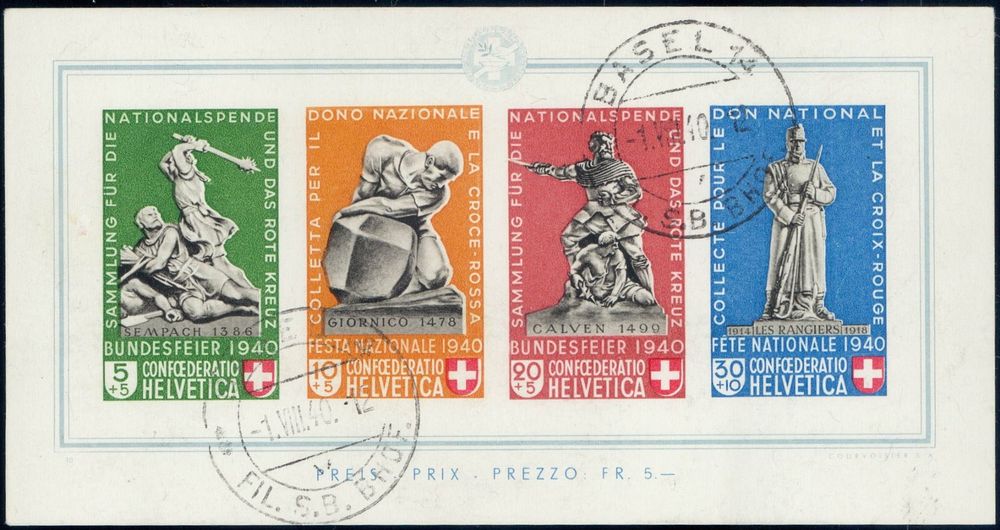 Pro Patria 1940, Block B12 gest. Basel, 525.- (Gebraucht) in Horw für CHF 51 – mit Lieferung auf ...