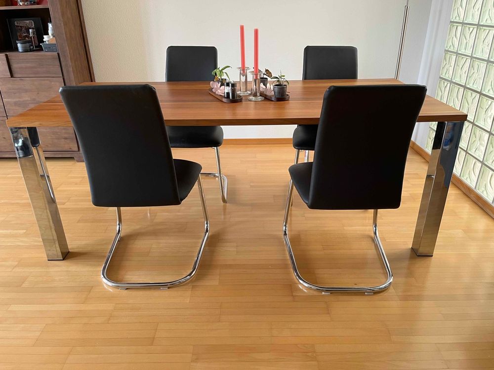 Freischwinger Esszimmerstühle schwarz Leder/Chrome | Kaufen auf Ricardo