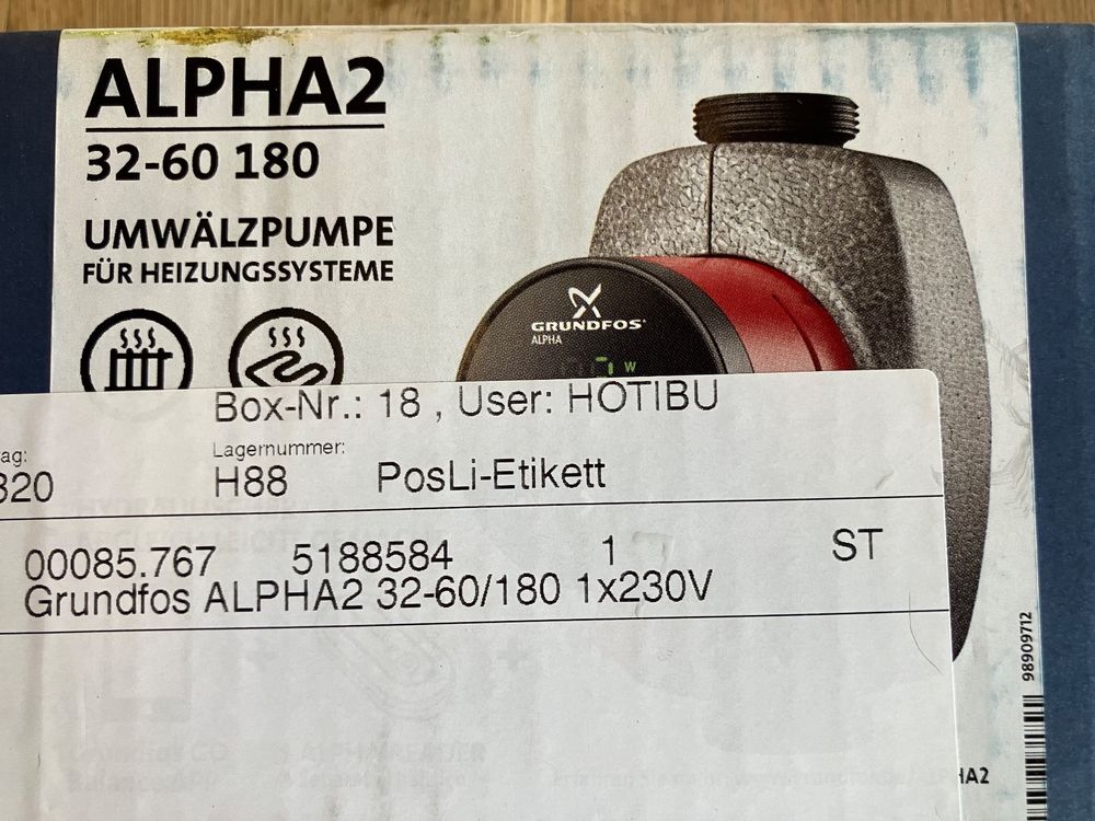 Grundfos ALPHA2 32-60 180 Umwälzpumpe Heizung 230V NEU (Neu (gemäss Beschreibung)) in Aeschlen ...