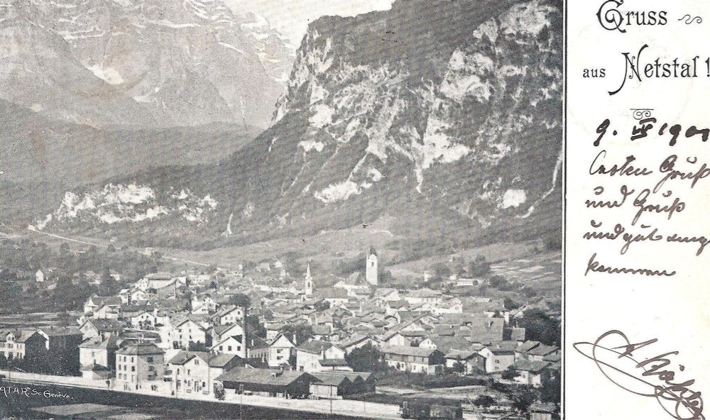 9.4.1901 Litho Gruss aus Netstal Glarus-Flugbild (Gebraucht) in Zürich ...