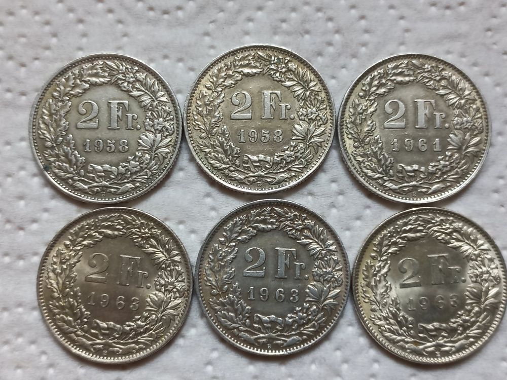 6 x 2 Fr. Silber Schweiz 1958 - 1963 | Kaufen auf Ricardo