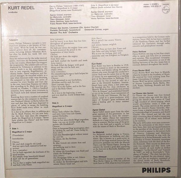 Telemann – Magnificat 1-2 (LP, Kurt Redel) (Gebraucht) in Grüningen für ...