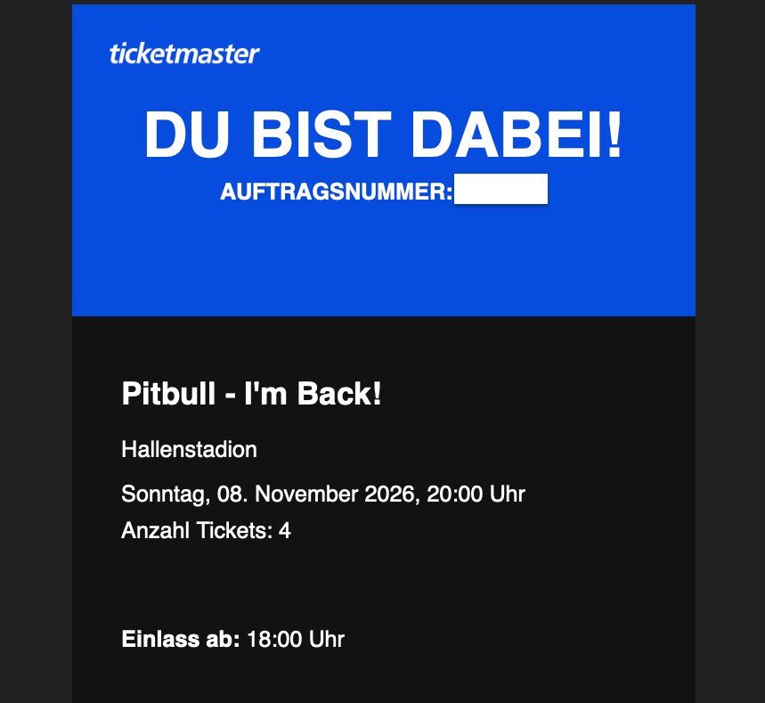 1-4 STEHPLATZ TICKETS - PITBULL - 08.11.26 - ZÜRICH (Gebraucht) in ...