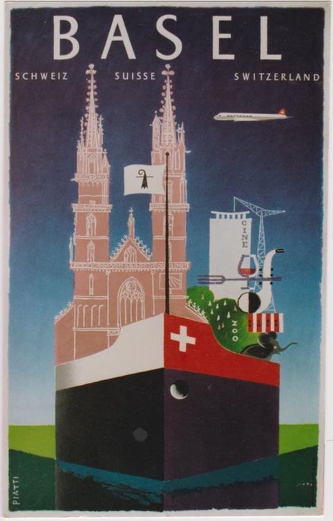 BASEL RHEINSCHIFF & ATTRAKTIONEN 1957 Original Plakat (Gebraucht) in Blonay für CHF 190 – mit ...