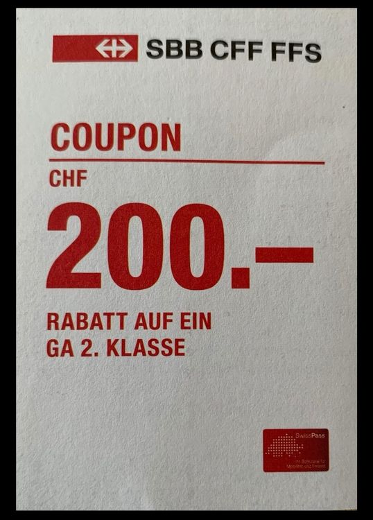 SBB GA 2. Klasse OnlineGutschein 200.- gültig bis 31.01.2025 (Neu und ...