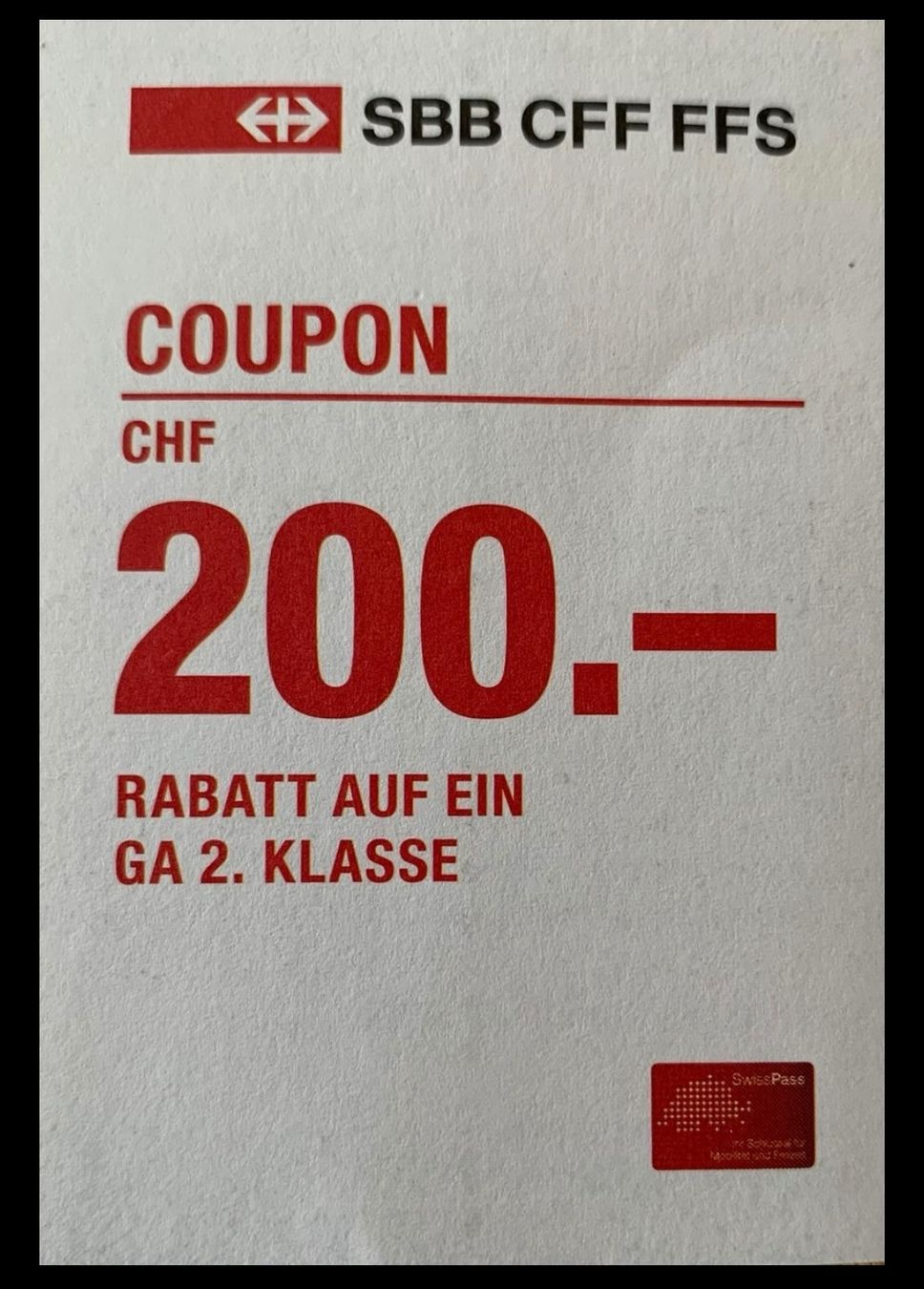 SBB GA 2. Klasse OnlineGutschein 200.- gültig bis 28.02.2025 (Neu und originalverpackt) in ...