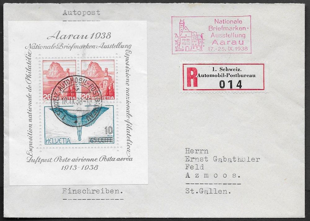 1938 Brief AARAU BM-Ausstell. BLOCK W11 Sonder-o rot ab 1.- (Gebraucht) in Zürich für CHF 4 ...