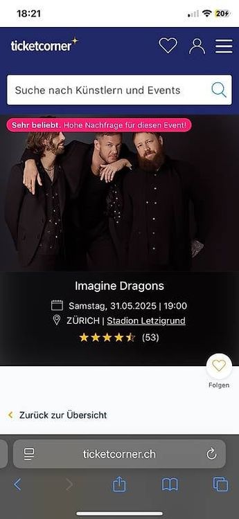 2x Stehplatz Imagine Dragons 31.05.25 Zürich (Neu und originalverpackt) in St. Gallen für CHF ...