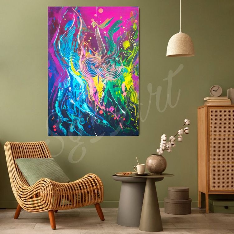 Acrylbild abstrakt blau pink bunt Unikat | Kaufen auf Ricardo