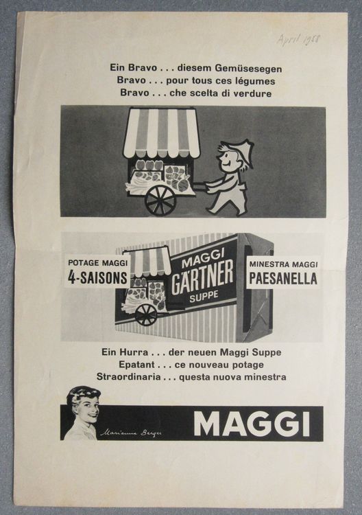 Blatt mit Maggi Werbung und Erni Bild Fontes Helvetiae 1958 (Gebraucht ...