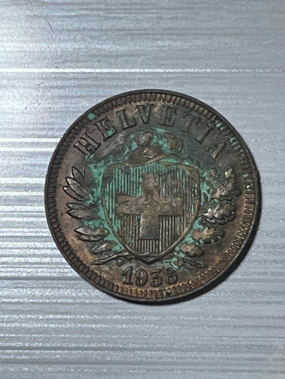 Diese antike 2-Rappen-Münze 1938 aus der Schweiz (Gebraucht) in ...