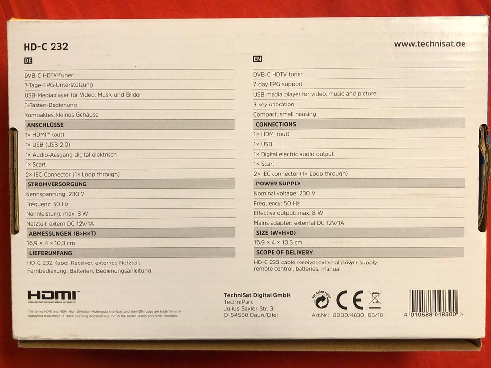 Neue TV-Box Technisat HD-C232 für Kabel-TV (Neu (gemäss Beschreibung ...