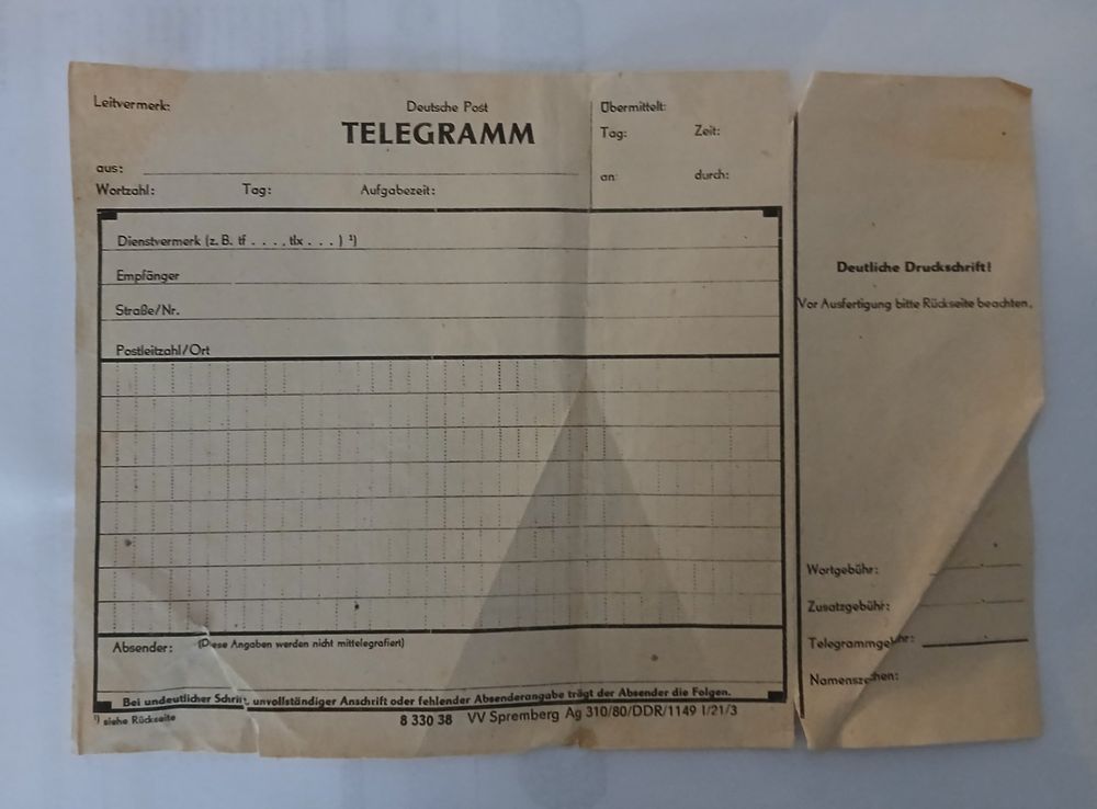 DDR Telegramm - Formular (Gebraucht) in Lausanne für CHF 1 – mit ...
