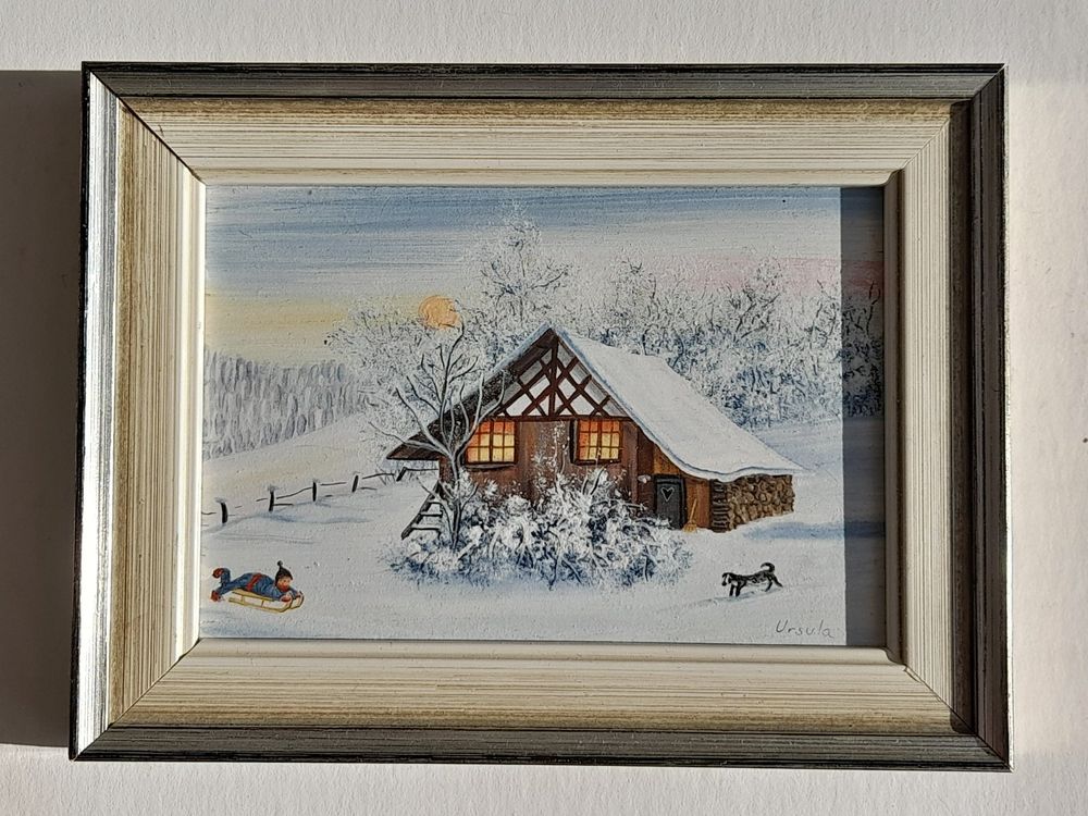 Stadler Ursula " Winterlandschaft " Gouach Miniatur Malerei | Kaufen auf Ricardo