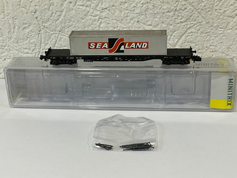Minitrix 18087 Flachwagen Sea Land Container , D (Gebraucht) in ...