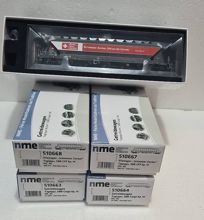 5er Set, Spur H0 nms Silowagen "Schweizer Zucker" AC (Neu und ...