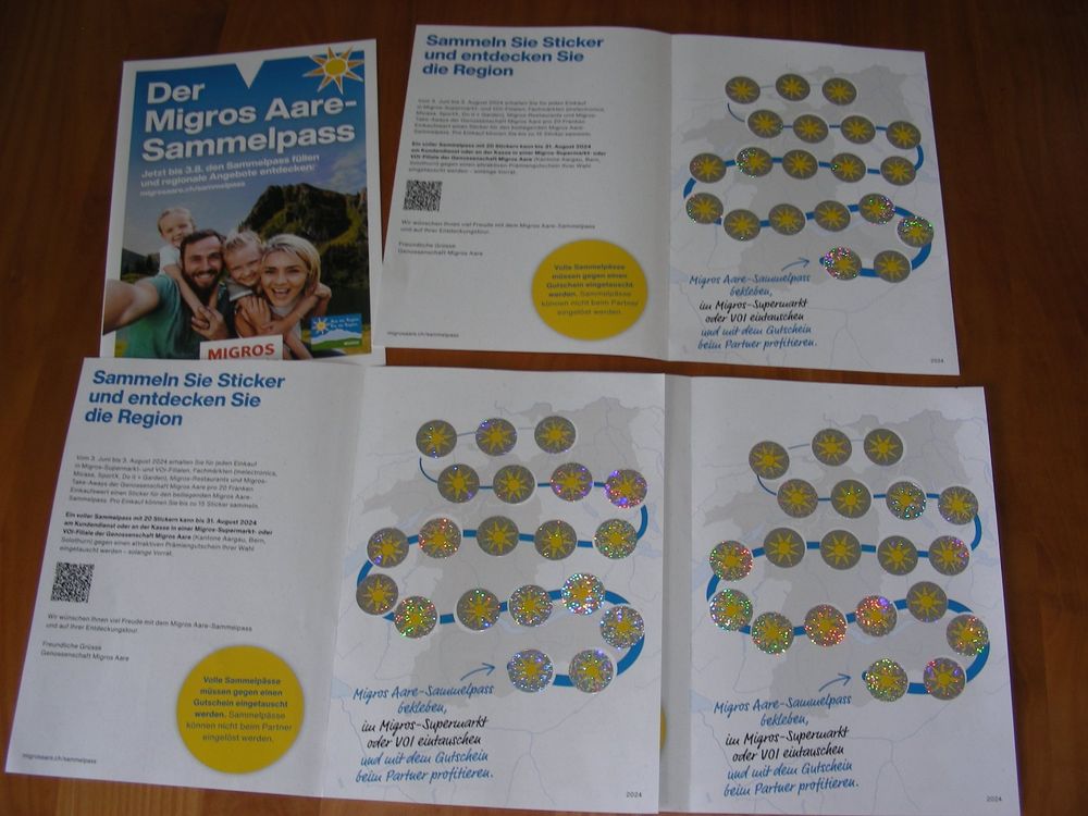 Migros Aare-Sammelpass 3 volle Karten total 60 Sticker (Neu (gemäss Beschreibung)) in Graenichen ...