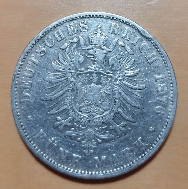 5 - Mark 1876 (F) silber Karl König von Wuerttemberg (Gebraucht) in St ...