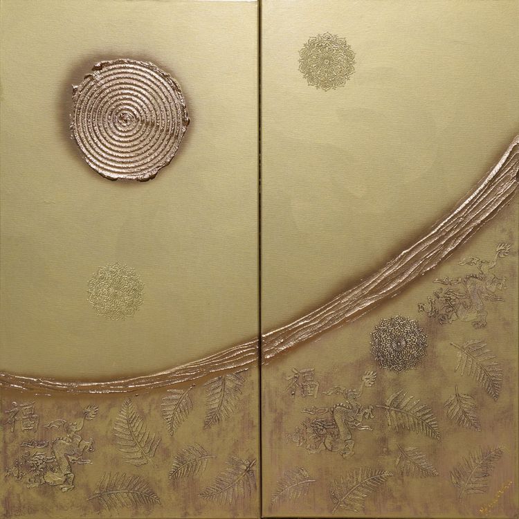 Abstrakte goldene Gemälde A988 ⚡️ Diptychon - 100x100cm (Neu und originalverpackt) in Künzelsau ...