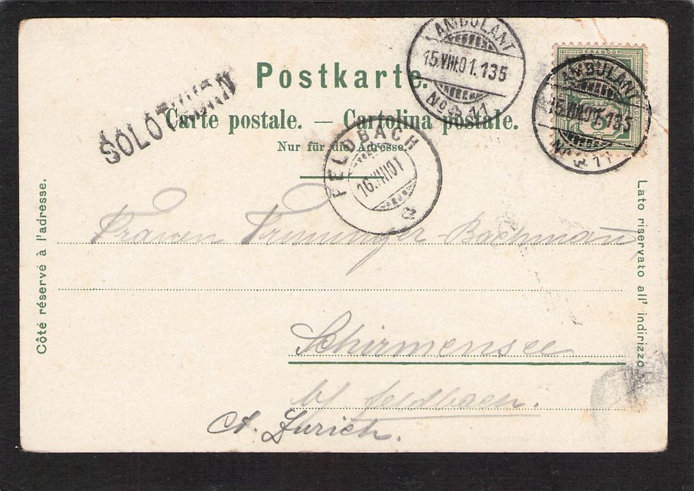 .Litho Gruss aus Basel , gel. 1901 Stabstempel Solothurn (Gebraucht) in Reichenburg für CHF 14 ...