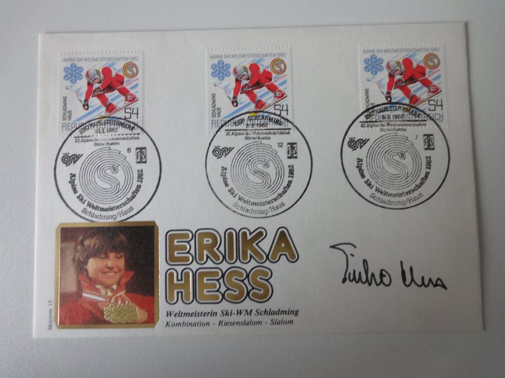 187.) Couvert "Erika Hess" mit Autogramm Ski WM 1982 (Gebraucht) in Winterthur für CHF 1 – mit ...