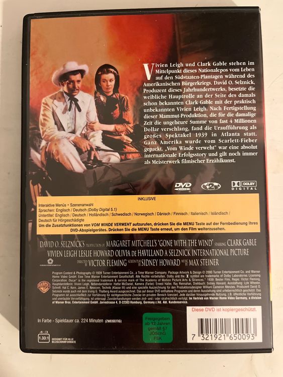 Vom Winde Verweht (1939) DVD 📀 (Neu (gemäss Beschreibung)) in Sierre für CHF 9.95 – mit ...