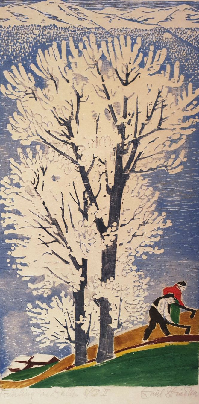Emil Zbinden Original Holzschnitt „Frühling im Wallis“ 1955 (Gebraucht ...