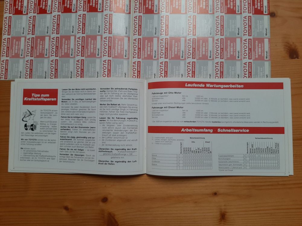 Toyota Serviceheft 70er/80er Jahre ungestempelt Oldtimer (Gebraucht) in Mönthal für CHF 25 – mit ...