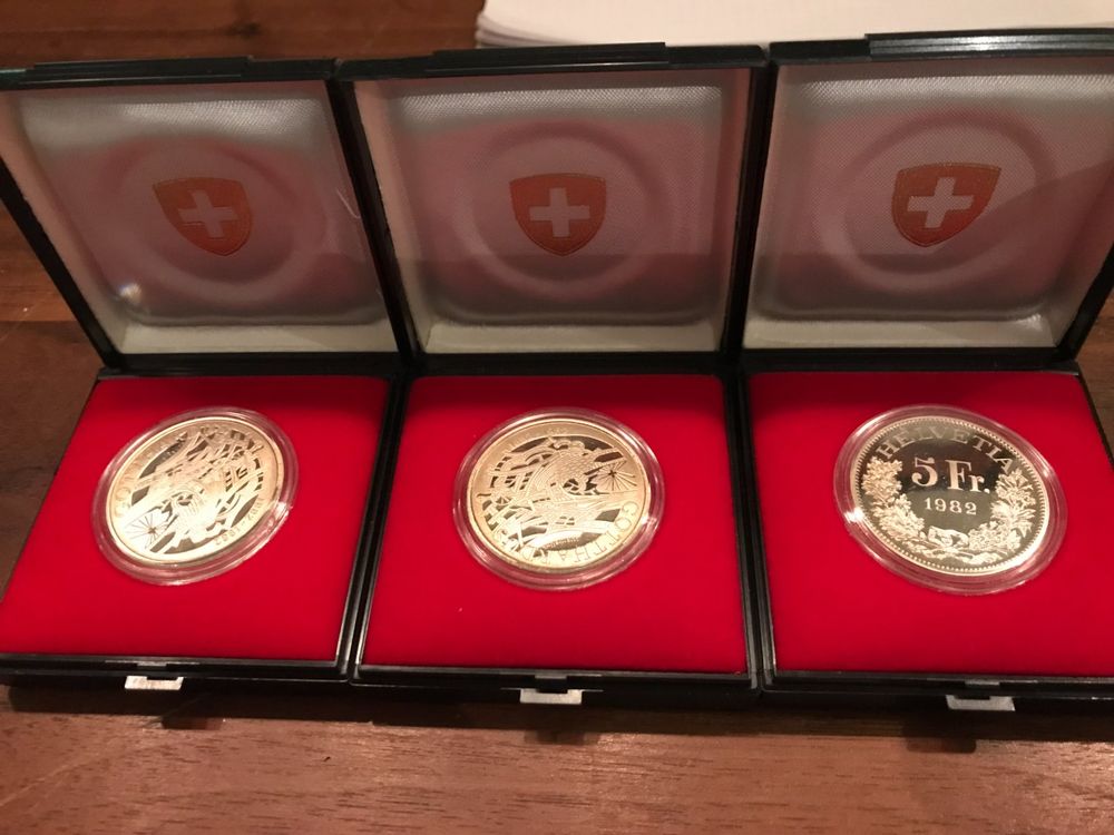 3 Sonder-Fünfliber 1982 100 Jahre Gotthardbahn (Neu und originalverpackt) in Emmenbrücke für CHF ...