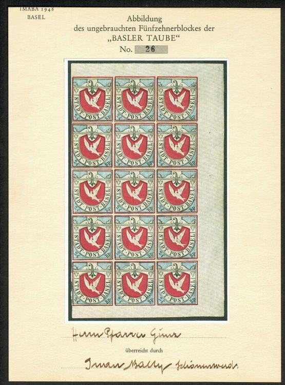 1948, Basler Taube 15er Block gummiert (Gebraucht) in Beckenried für ...