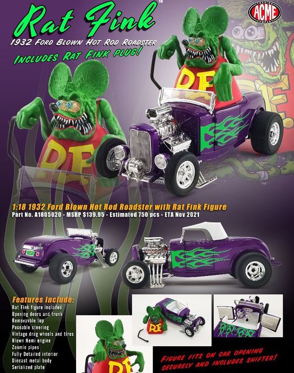 FORD BLOWN HOT ROD ROADSTER 1932 RAT FINK 1:18 GMP (Neu und ...