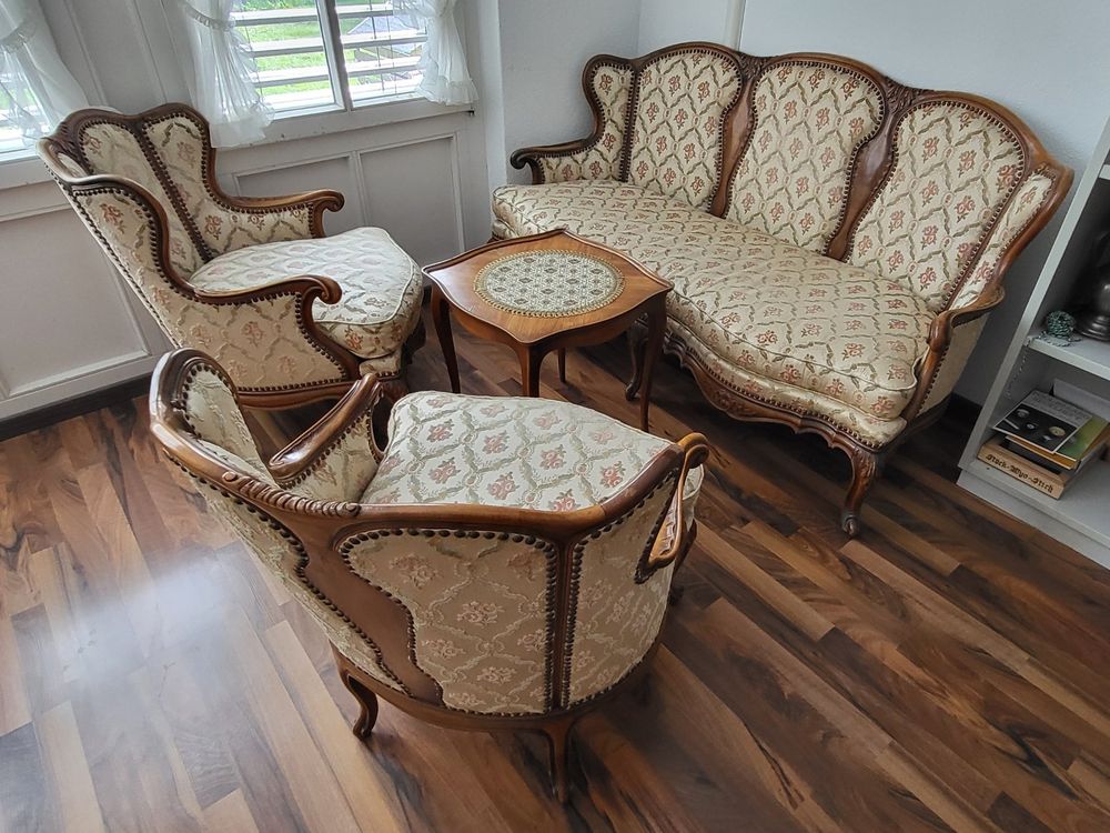 Polster-Sitzgruppe (Sofa, 2 Sessel, Tisch) Antik Louis XI (Gebraucht ...