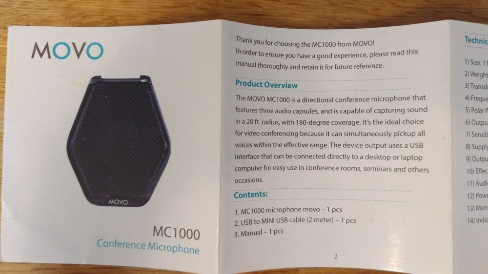 MOVO MC1000 USB Conference Microphone 180° 6 meters (Neu (gemäss ...