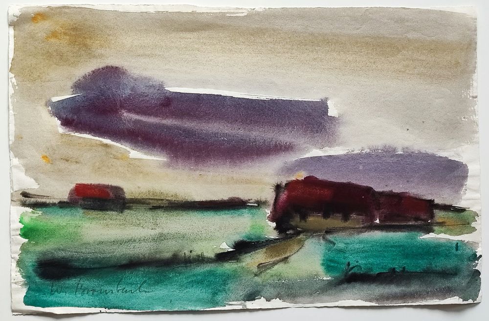 WIILLI BROMBACH – Gehöft in der Landschaft, Aquarell (Gebraucht) in ...