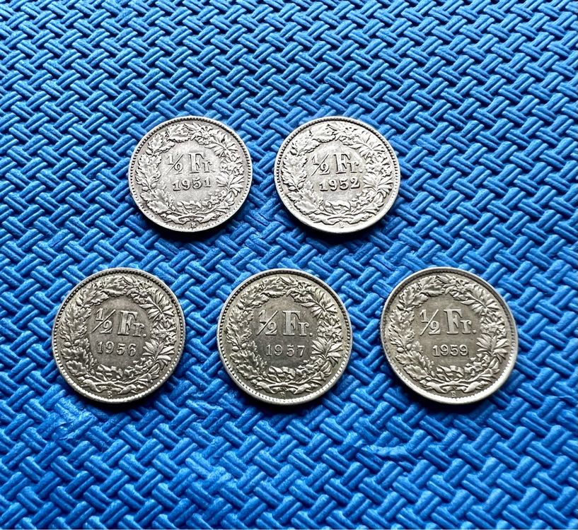 5 x 50 Rappen Münzen Jg.1951/52/56/57/59 | Kaufen auf Ricardo