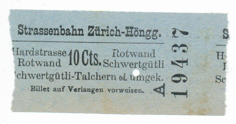 Eisenbahn Bahn Tram Billett Zürich VBZ StStZ Höngg um 1905 | Kaufen auf Ricardo