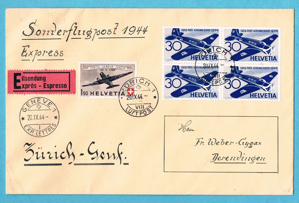 Eilsendung Sonderflugpost 1944 ! mit F40+Viererblock F39 | Kaufen auf Ricardo