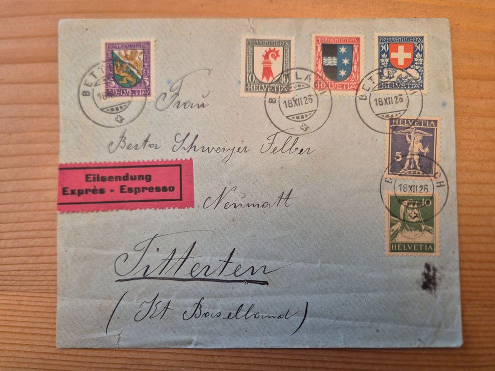 CH-Express Brief Bettlach nach Titterten 1923 gem. Bilder (Gebraucht ...