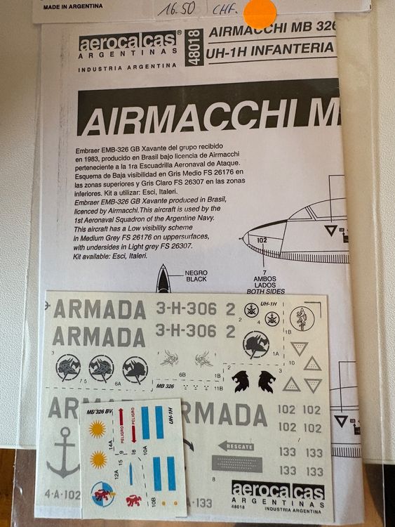 1/48 AERMACCHI MB326 / UH-1H DECALS AEROCALCAS ARGENTINAS (Gebraucht ...