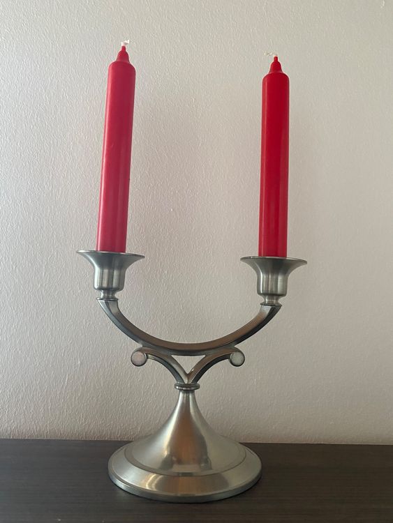 Vintage 2-armiger Kerzenständer/Kerzenleuchter aus Zinn | Kaufen auf Ricardo
