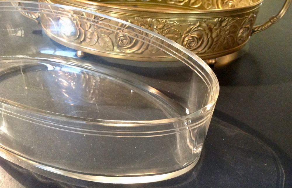 E., Messing Jardiniere antik Jugendstil Rosendecor Glas Deko (Gebraucht) in Klosters für CHF 20 ...