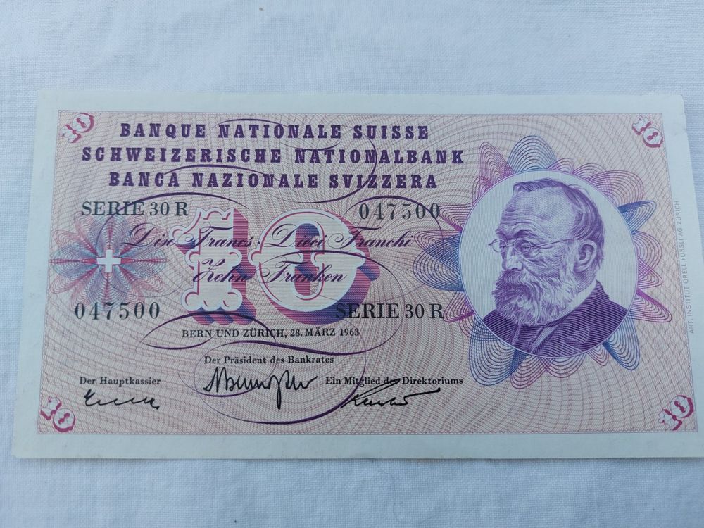 alte CHF 10 er Note 1963 ungefaltet (Neu (gemäss Beschreibung)) in Lyss für CHF 15 – mit ...