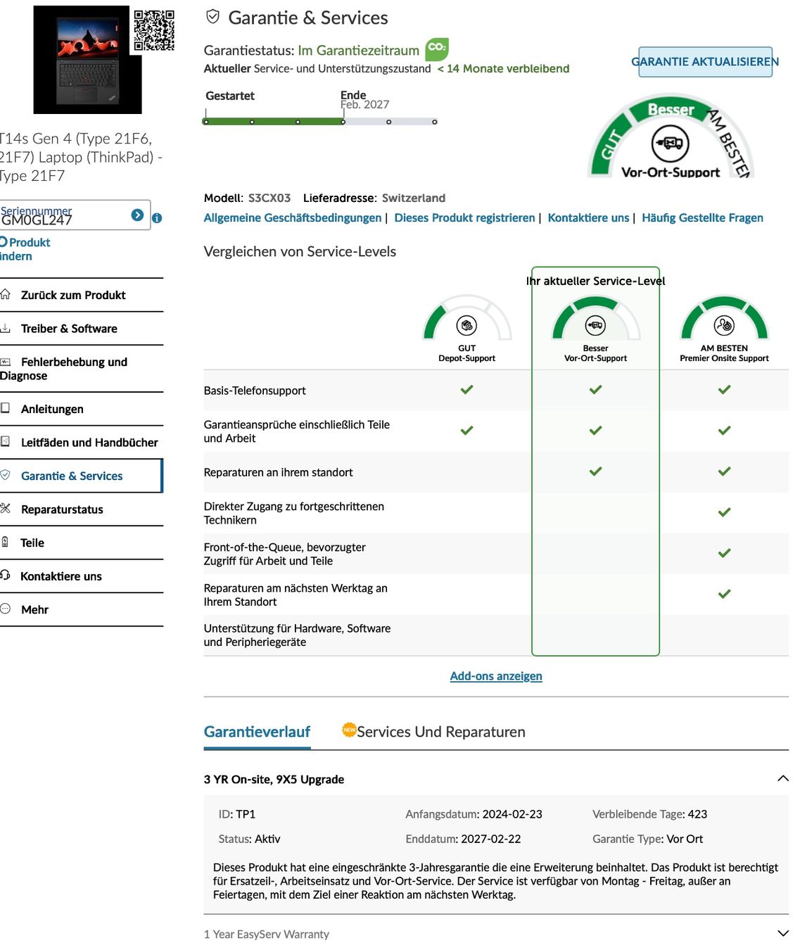 Lenovo ThinkPad T14s Gen 4| Garantie bis 2027| FRENCH Layout (Gebraucht ...