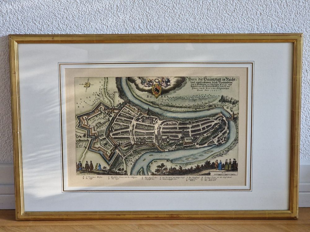 Alte Stadtansicht Bern, gerahmter Stich von Matthäus Merian (Gebraucht ...