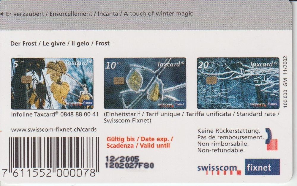 Taxcard Swisscom Fixnet, hivernal, CHF 20.-, rare! (D'occasion) à ...