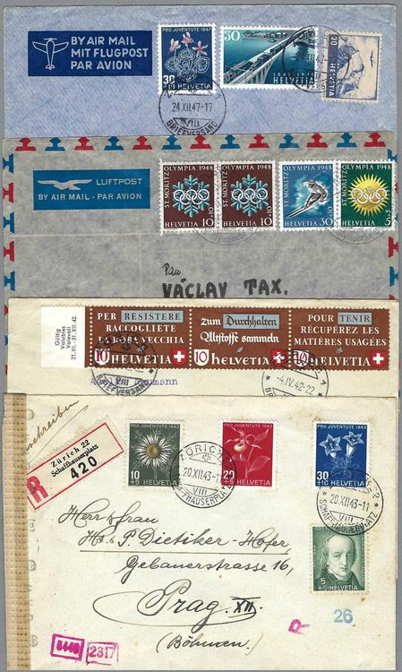 1942-1948, 4 SCHÖNE ZENSURIERTE BRIEFE NACH CSSR/PRAG+PISEK | Kaufen auf Ricardo