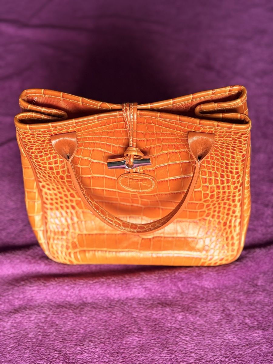 🧡 Elegante Longchamp Roseau Handtasche in Kroko-Optik (Gebraucht) in ...