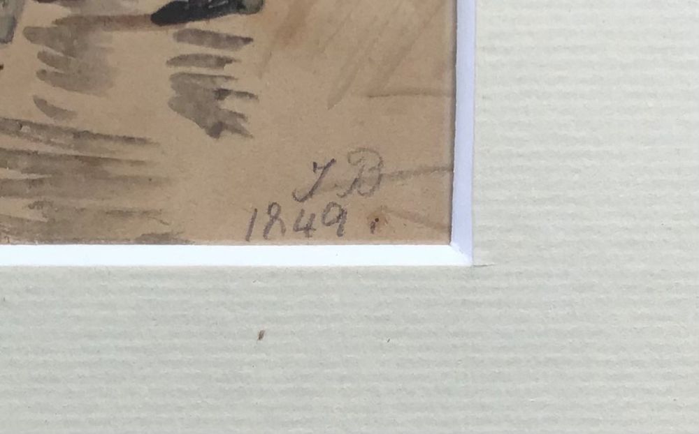 Antike Aquarell mit Personen Monogrammiert | Kaufen auf Ricardo