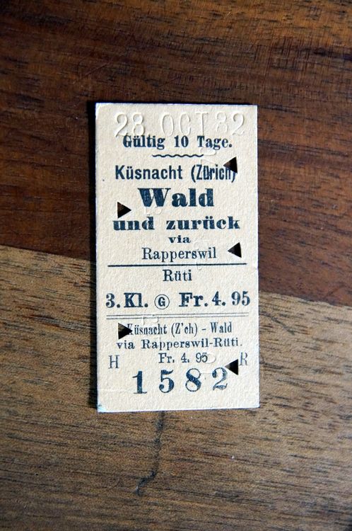 3.Kl. Billet Küsnacht (Zürich) - Wald - 1932 (Gebraucht) in Schönenwerd für CHF 20 – mit ...